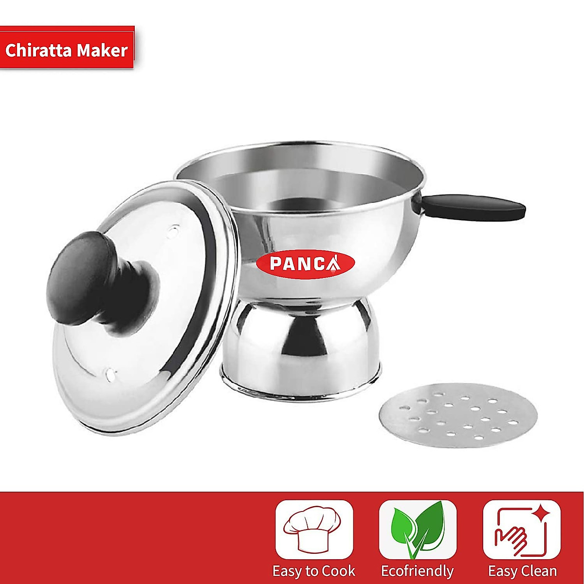 Panca Stainless Steel Chiratta Puttu Maker, Chiratta Maker with Handle Use with Pressure Cooker Puttu Kutti Puttu Steamer Puttu Cooker Silver, Make in India