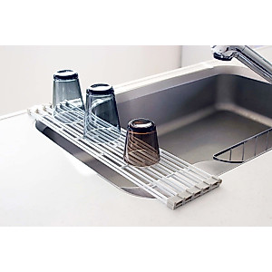 YAMAZAKI Dish Home Folding Sink Rack | Steel | Large | Drainer Tray, White