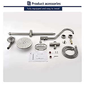 Shower System with 8" Rain Shower Head, 5-Function Shower Head with Handheld, Adjustable Slide Bar, 59" Stainless Steel Hose, Brushed Nickel