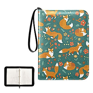 PYBUG Fox Trading Card Binder with Nylon Strap 4-Pocket Waterproof PU Leather Card Collection Binder for 400 Cards Sturdy Card Holder Folders for Game Cards,Sports Cards