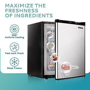 EUHOMY Upright freezer, 2.1 Cubic Feet, Single Door Compact Mini Freezer with Reversible Stainless Steel Door, Removable Shelves, Small freezer for Home/Dorms/Apartment/Office (Silver)