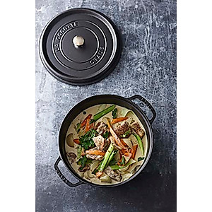 STAUB Cast Iron Dutch Oven 7-qt Round Cocotte, Made in France, Serves 7-8, Black Matte