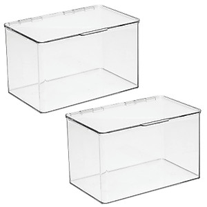 mDesign Plastic Kitchen Pantry and Fridge Storage Organizer Box Containers with Hinged Lid for Shelves or Cabinets, Holds Food, Snacks, Canned Drinks, Seasoning, Lumiere Collection, 2 Pack, Clear