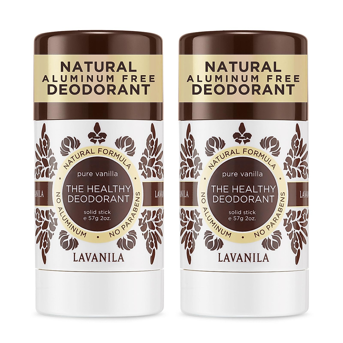 Lavanila Pure Vanilla Natural Aluminum Free Deodorant 2-Pack - The Healthy Deodorant for Men and Women, Solid Stick (2 Ounce Each), Vegan