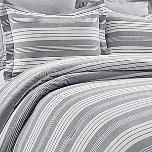 Lush Decor Gray and White Farmhouse Recycled Yarn-Dyed Cotton Stripe 5-Piece Comforter Set (King)