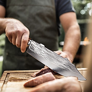 ZENG JIA DAO Heavy Duty Butcher Knife with Sheath High Carobon Steel Meat Cutting Cleaver for Slaughter - Outdoor Carry Hunting Knife