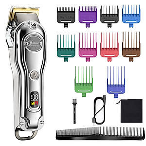 Hatteker Mens Hair Clipper Hair Trimmer Cord Cordless Professional Hair Cutting Kit Beard Trimmer Rechargeable IPX7 Waterproof LED Display 10 Colorful Clipper Combs