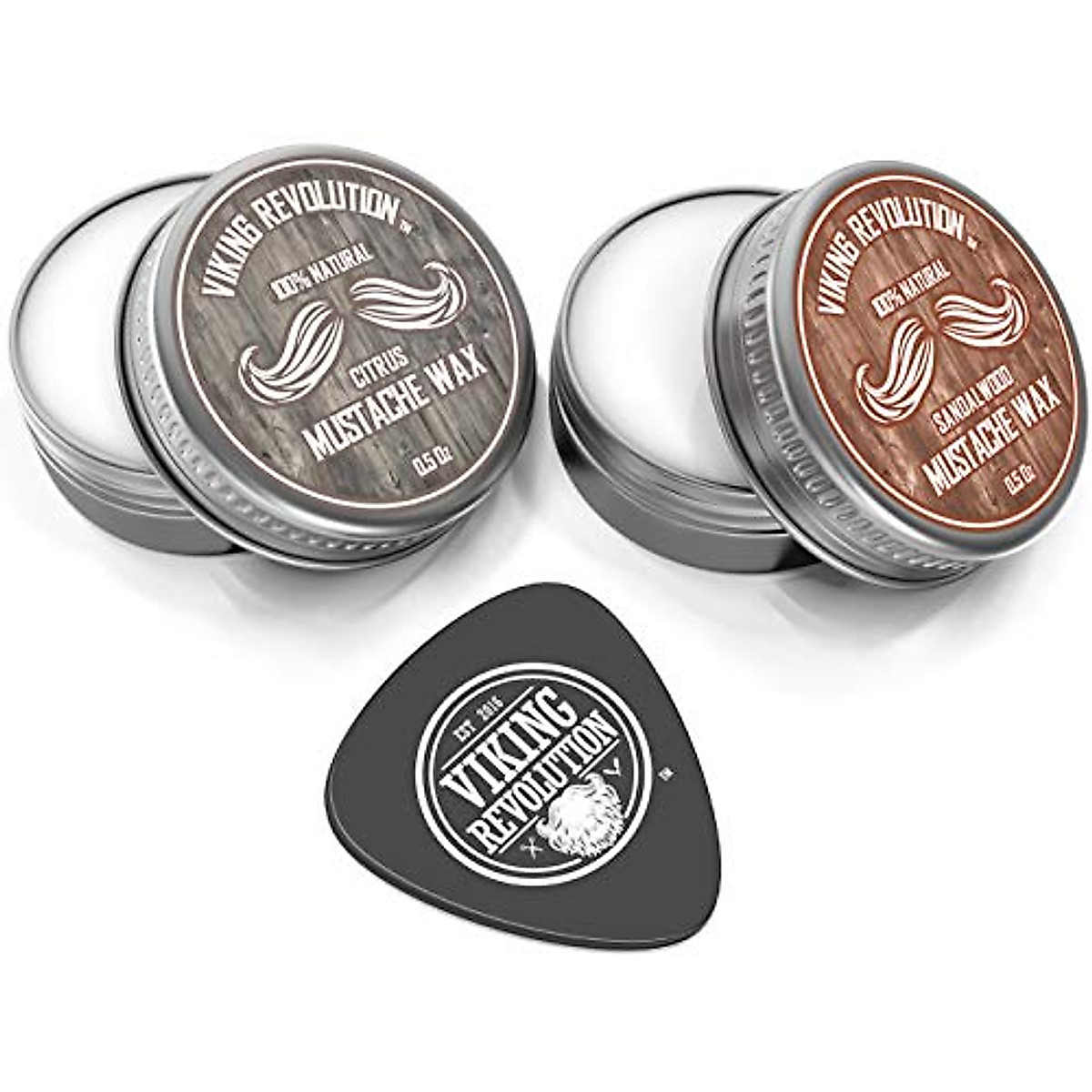 Viking Revolution Mustache Wax 2 Pack - Beard & Moustache Wax for Men - Strong Hold Helps Train Tame & Style (Citrus & Sandalwood, 2 pack)