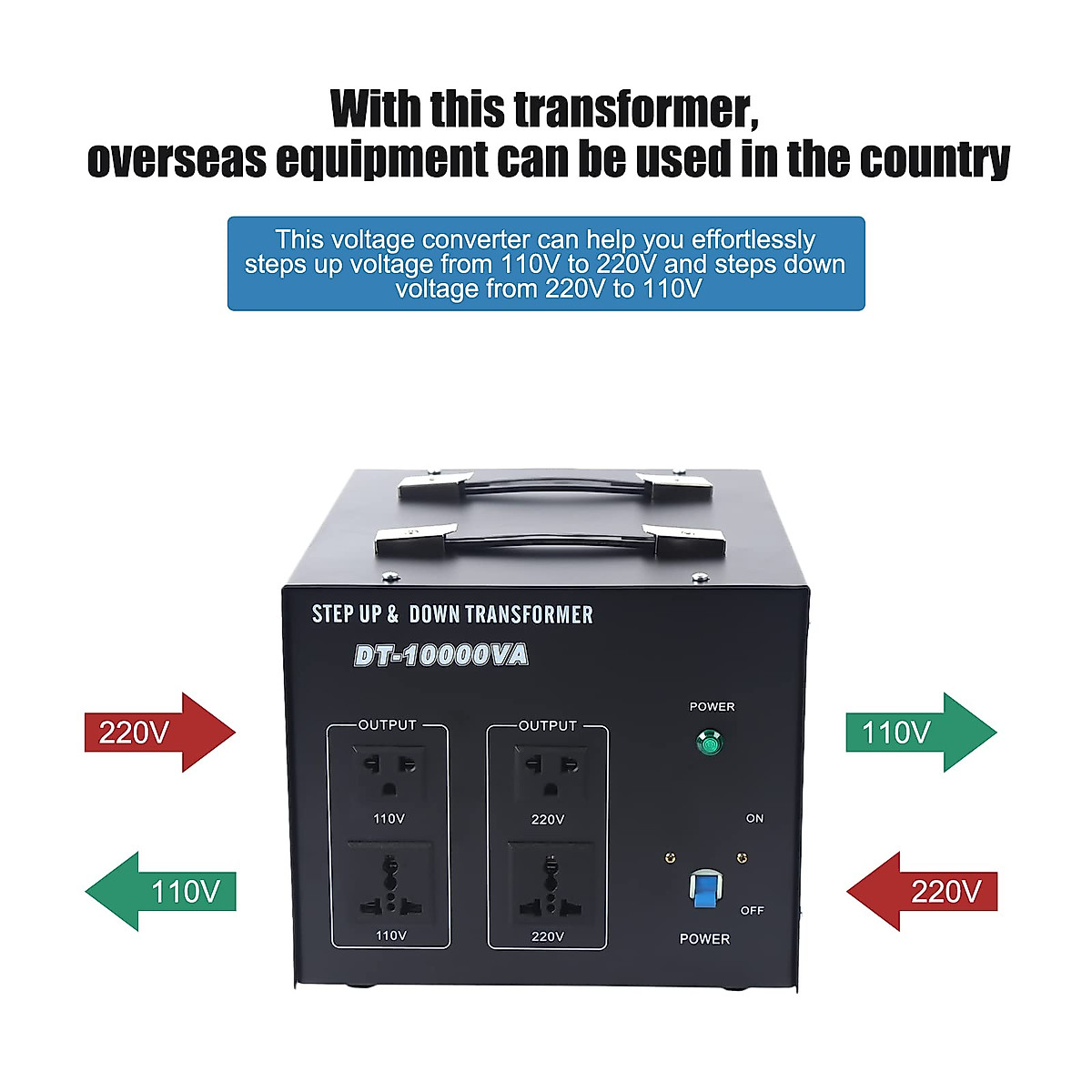 10000W Voltage Converter Transformer Step Up/Down 110V/220V Heavy Duty Voltage Converter USB Transformer Power Converter Circuit Breaker