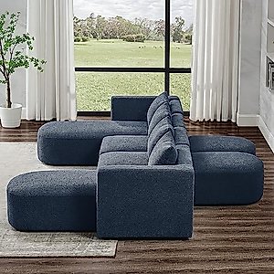 U-Shaped Comfy Modular Sectional Sofa Deep Seat Cloud Couch Convertible Sleeper Sofabed, Modern Living Room Free Customizable Sofa&Couch with 2 Single Seat,Chaise Daybed and Movable Ottomans