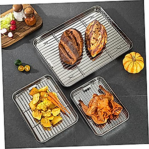 Cookie Tray 2pcs Stainless Steel Drainer Bread Loaf Pan Bandejas Para Comida Oven Tray Oven Grill Rack Deep Roasting Pan Vegetable Drain Storage Multipurpose Tray Turkey