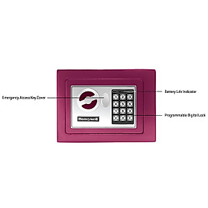 Honeywell Safes & Door Locks - Bolt Down Small Safe Box with Digital Lock for Home - Steel Security Electronic Lock Box - Cabinet & Door Design Safe with 2 Keys - 0.17-Cubic Feet - Pink - 5005P