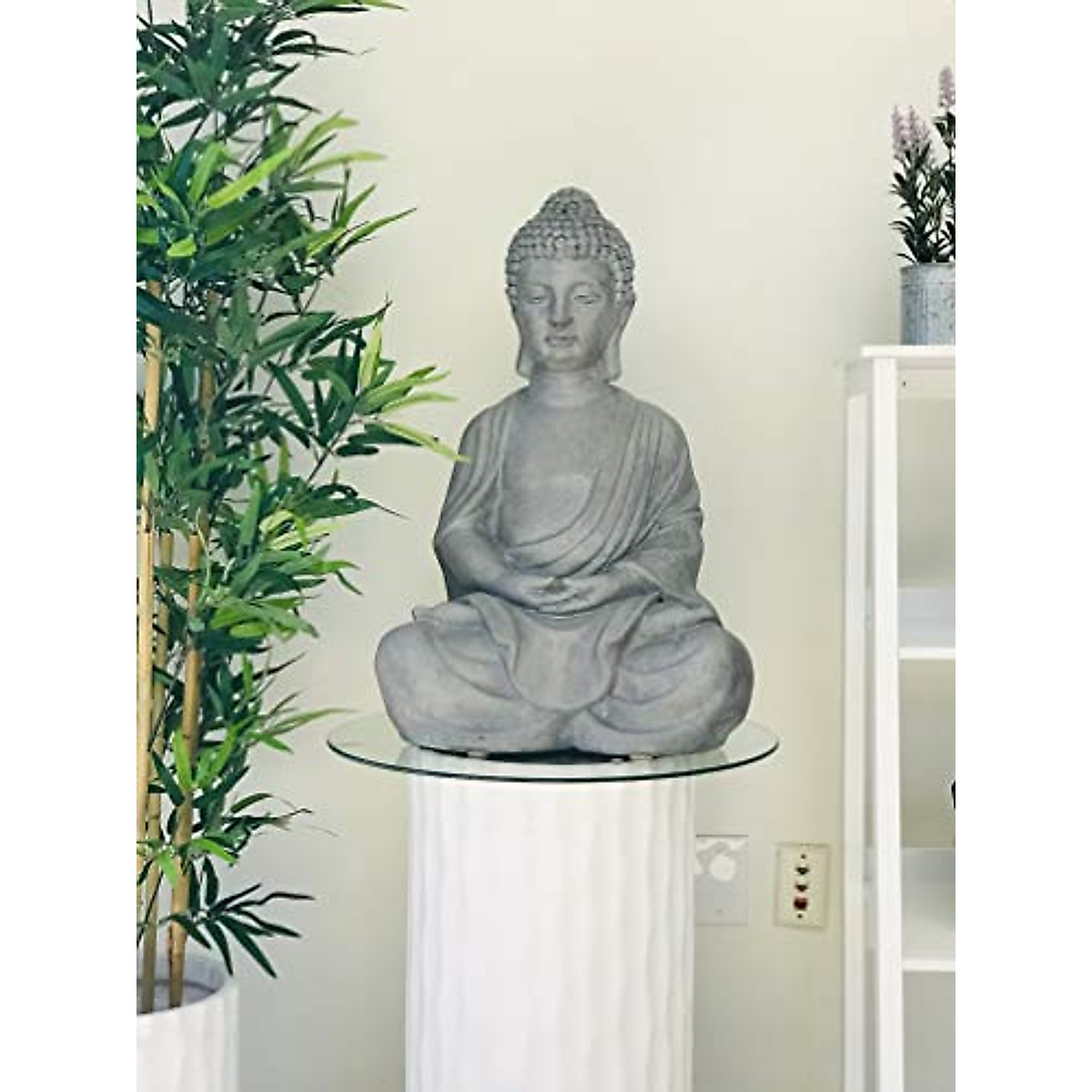 Kante 25.6" Lightweight Sitting Meditating Buddha Zen Indoor Outdoor Statue Natural Concrete
