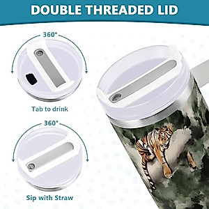 Emelivor Ink Green Watercolor 30 oz Tumbler with Lid and Straw Insulated Tumblers with Handle Travel Coffee Mug Cup Large Water Bottles Cup for Hot and Iced Cold Drinks