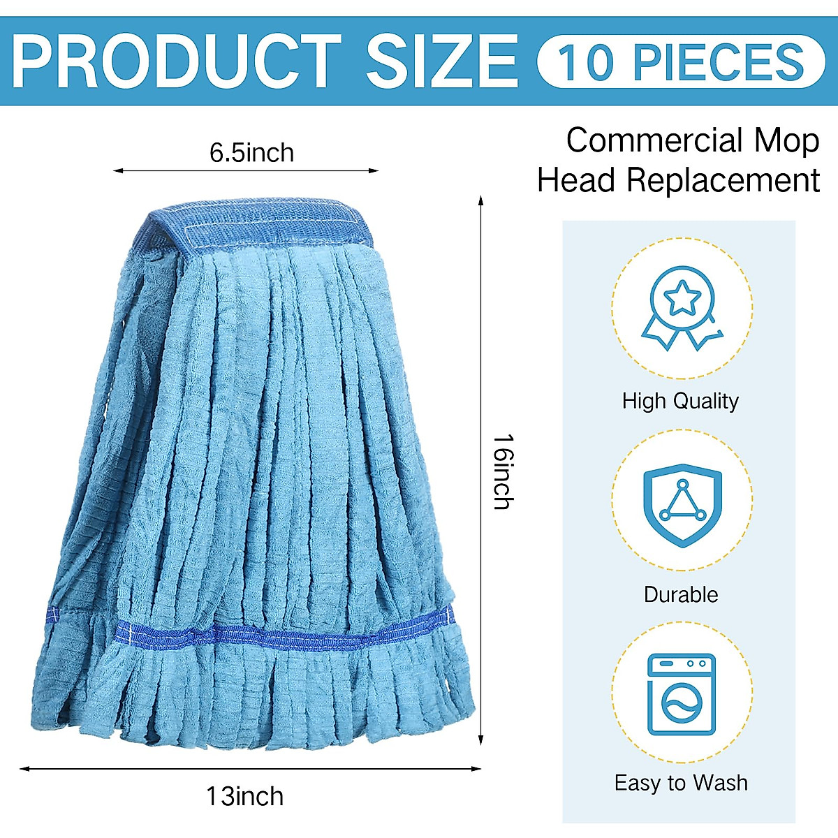 Lallisa 10 Pcs Commercial Mop Head Replacement Tube Microfiber Mop Heads for Floor Cleaning Industrial Mop Heads Looped End Wet Mop Head Refill for Home Commercial Industrial Use (Blue,18 oz)