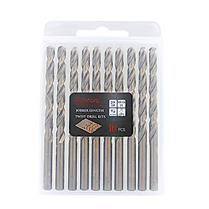 Hymnorq M35 Cobalt Steel 15/64 Inch Dia. x 3.86 Inch Long Twist Drill Bit Set of 10pcs, Jobber Length and Round Shank, Self-Centering 135 Degree Split Point Heat Resistant for Metalworking