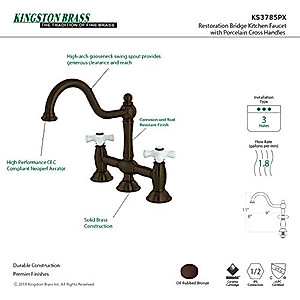Kingston Brass KS3785PX Restoration Bridge Kitchen Faucet, 9", Oil Rubbed Bronze