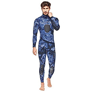 SEAC Makaira 2mm Camo Spearfishing Wetsuits for Man Two-Pieces Design Premium Yamamoto Neoprene with Super Stretch Armpit for Freediving, Camo Blue, Large