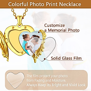 SILVERCUTE Heart Locket Necklace with 2 Photos Customized 18K Gold Plated Angel Wing Lockets Pendant Personalized Picture Jewelry for Women