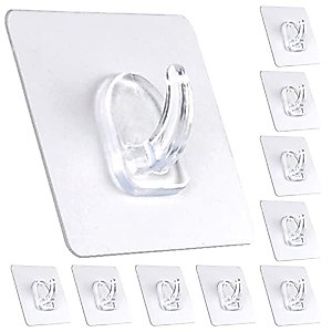 Inzllo Adhesive Hooks, Seamless Hooks 20 lb(Max) Waterproof and Oilproof Removable, Heavy Duty Utility Hooks Reusable Wall Hook for Kitchen Bathroom Bedroom Office - 10 PCS