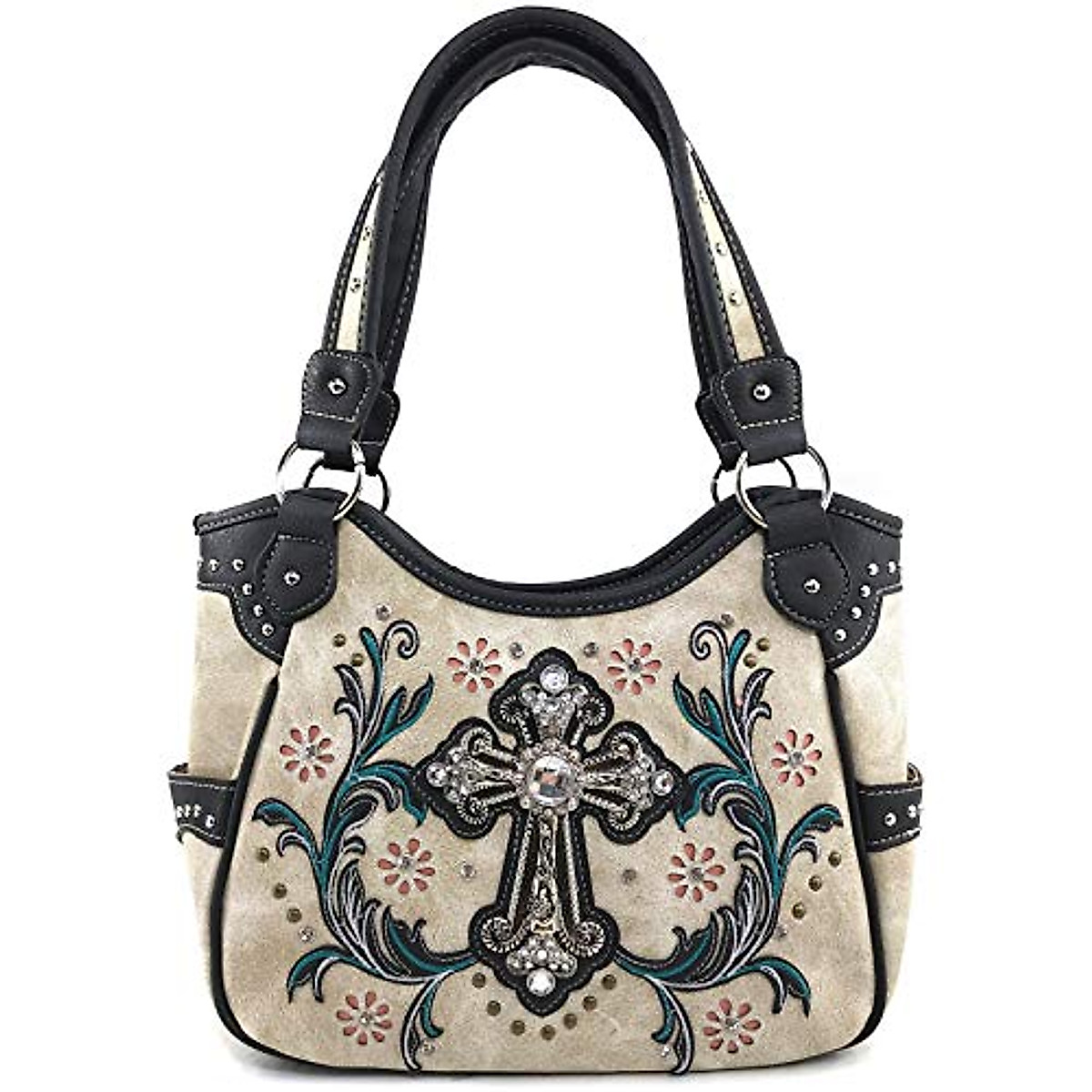 Zelris Western Cross Daisy Flower Women Conceal Carry Tote Handbag Purse Set (Ivory Beige)