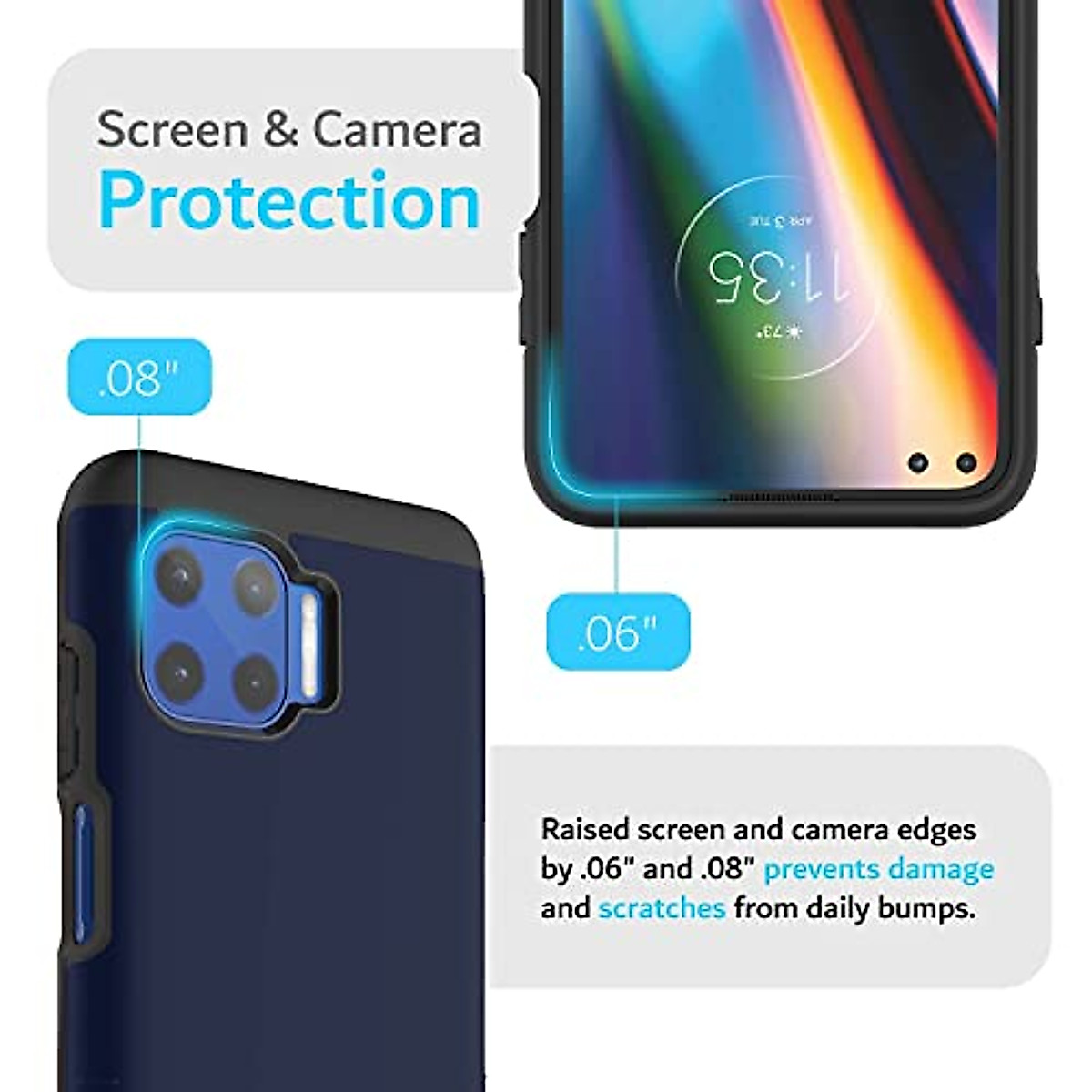 TUDIA DualShield Designed for Motorola One 5G UW Case, [Merge] Shockproof Military Grade Heavy Duty Dual Layer Drop Protection for Moto One 5G Case - Indigo Blue