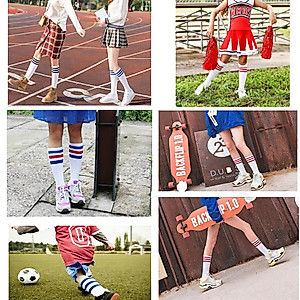 Henwarry Kids Toddler Soccer Socks Classical Stripes Cotton Soft Over the Calf Tube Socks for Boys Girls (A05-Red/White)