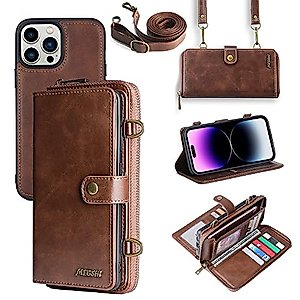 Misscase Compatible with iPhone 12 Pro Max Wallet Case,Multi-Function Wallet Case,2 in 1 Detachable Magnetic Wallet Case with Card Holder,PU Leather Kickstand Flip Cover with Lanyard Brown