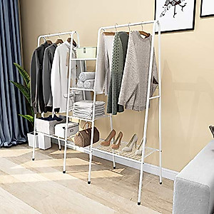 Albearing Metal Garment Rack Clothes Rack with Top Rod and Lower Storage Shelf Clothes Rack (White)