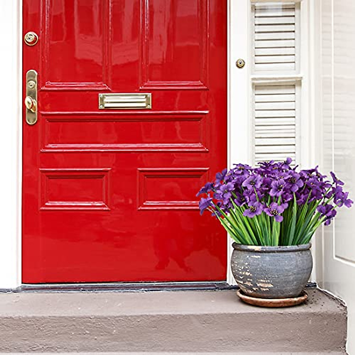 GREBOU 10 Bundles Artificial Flowers Faux Plastic Orchid Bouquets UV Resistant No Fade Faux Greenery for Home Garden Bridal Bouquet Hanging Planter Porch Patio Yard Office Wedding Decoration(Purple)