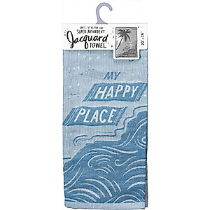 Country Primitive The Beach is My Happy Place Woven Cotton Jacquard Dishtowel Set of 2 Tea Towels