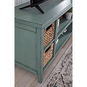 Signature Design by Ashley Mirimyn Casual TV Stand for TVs up to 54" with 4 Baskets and 3 Adjustable Shelves, Green & Light Brown