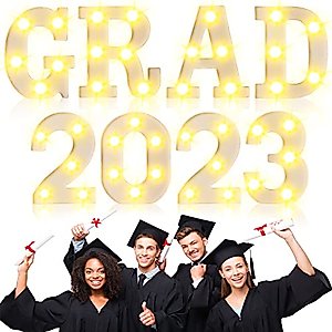 8 LED Marquee Letter Lights Grad 2023 Sign, Grad Light up Letter Numbers for Graduation Party Decorations, 2023 Graduation Decorations Party Supplies (White)