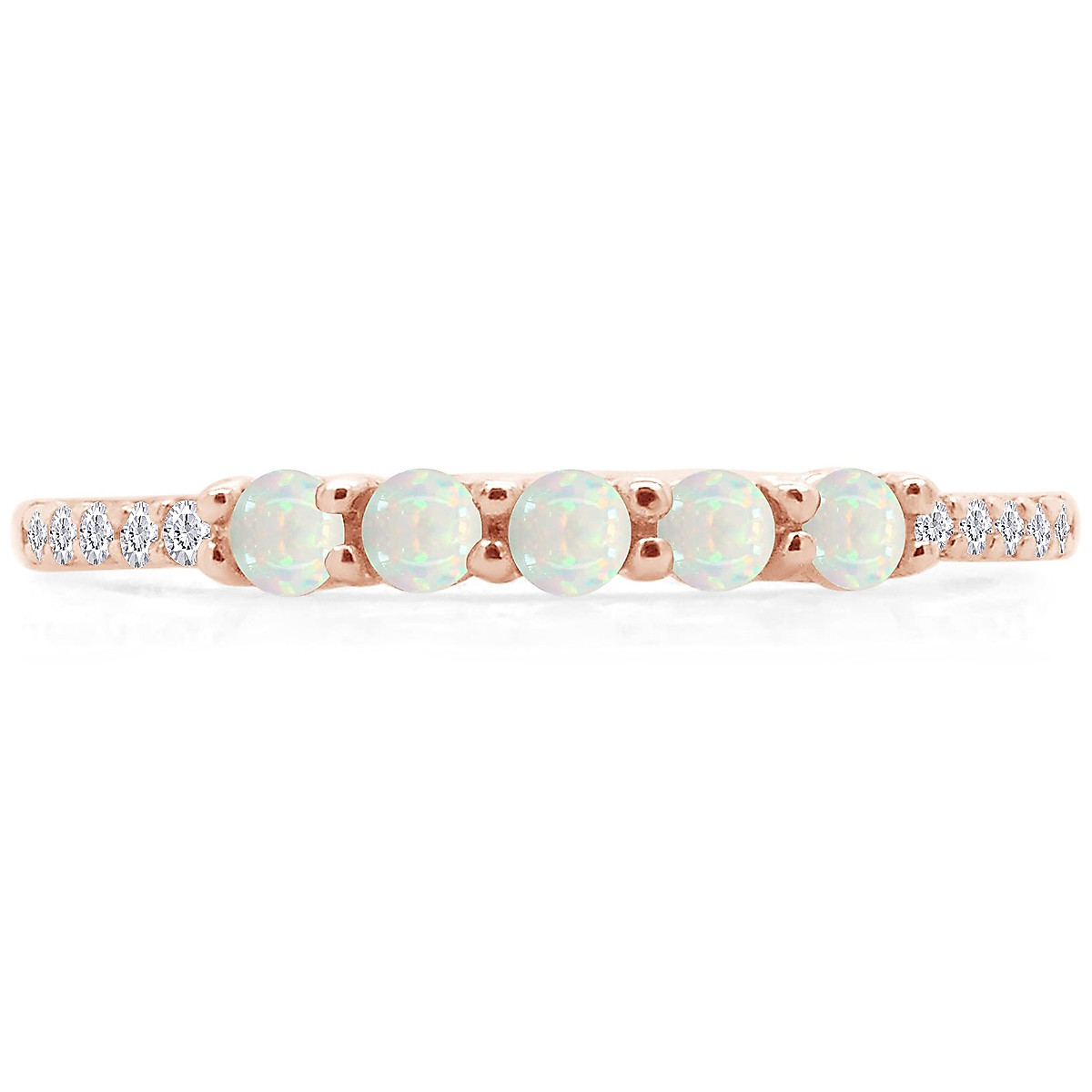 AFFY Five Stone Design, Dainty 14k Rose Gold Plated 925 Sterling Silver Round Cut Created Opal And Cubic Zirconia Stackable Ring Jewelry For Women Size -6