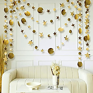 Corwogolo 90 Feet Gold Twinkle Little Star Garlands Glitter Hanging Glitter Paper Banner Streamer Star Themed Circle Dot Garland Party Decorations Baby Shower Wedding