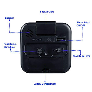 Tinload Small Battery Operated Analog Alarm Clock Silent Non Ticking, Ascending Beep Sounds, Snooze,Light Functions, Easy Set(Black)
