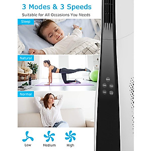 BREEZEWELL 43 Inch Bladeless Tower Fan w/ 3 Wind Speeds & 3 Modes, 15-Hour Timer, Remote Control, Ultra-quiet & Slim 45° Oscillating Personal Fan for Whole Room Home & Office