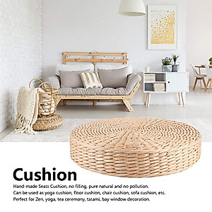 LIZEALUCKY Meditation Cushion, 11.8inch / 30cm Dia Straw Floor Seat Cushion for Deep Thought Leisure Round Shape Soft Pouf Light Yellow Knitted Tatami Cushion Easy to Clean