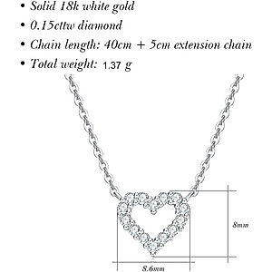 Carleen Solid Real Gold Round Diamond Small Tiny Love Open Heart Dainty Pendant Necklace Delicate Valentines Day Jewelry for Women Girls, 16+2" Solid Gold Chain