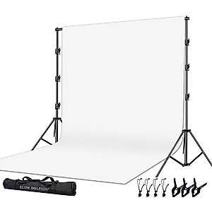 SLOW DOLPHIN Photo Video Studio 10 x12ft 100% Cotton White Muslin Backdrop with 10 x 10ft Stand Photography Background Support System Kit Clamp, Clips,Carry Bag