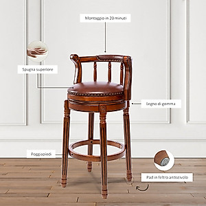 AULIFE Cow top Leather Wooden Bar Stools, 360 Degree Swivel Bar Height Chair with Backs for Home Kitchen Counter, Morden Chair Barstools (Brown 1pc, Bar Height-Seat Height 29.5”)