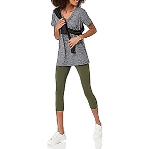 Amazon Essentials Women's Tech Stretch Short-Sleeve V-Neck T-Shirt (Available in Plus Size), Pack of 2, Black/Dark Grey Space Dye, Medium