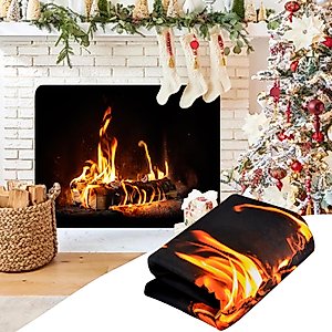 Magnetic Fireplace Cover for Inside Fireplace Stops Heat Loss, Fireplace Blanket Draft Stopper for Winter & Summer, Hot & Cold Air Blocker, Flame, 38”W X 31”H Insulated Fireplace Draft Cover