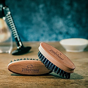 ZilberHaar - Pocket Mustache and Beard Brush - Soft Boar Bristles and Pearwood - Perfect Beard Grooming Tool for Men - Relieves Beard Itch, Works with all Beard Balms and Beard Oils - Made in Germany
