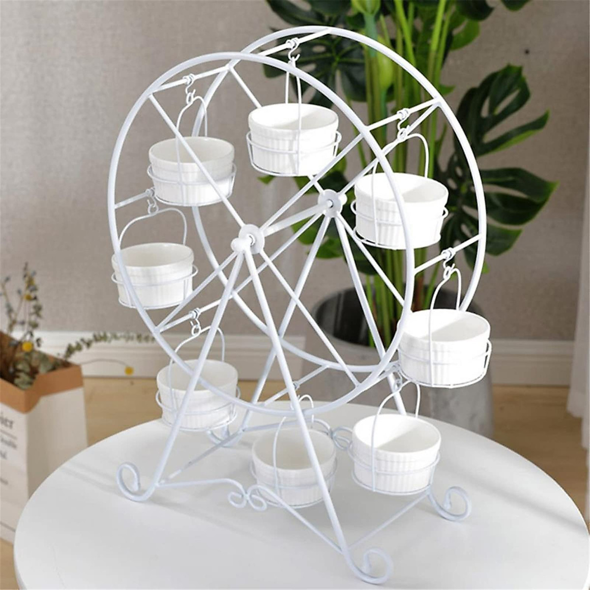 Ferris Wheel Cupcake Stand Dessert Serving Tray, Ferris Wheel Cupcake Stand for Carnival and Circus Theme Party Wedding Party Furnishing Accessories (White)