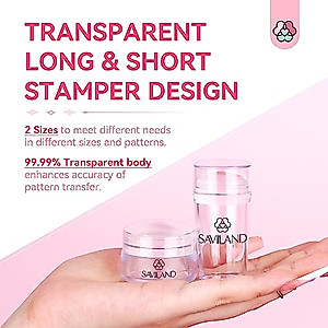 Saviland French Tip Nail Stamp - 4PCS Nail Art Stamper Kit Clear Silicone Nail Stamping Long & Short Jelly Stamper for Nails with Scrapers Nail Stamper Kit for French Manicure Home DIY Nail Art Salon