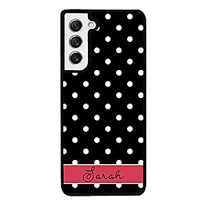 Polka Dot Black White Red Personalized Black Rubber Phone Case Compatible With Samsung Galaxy S23 S23+ Ultra S22 S22+ S21 S21FE S21+ S20FE S20+ S20 Note 20 S10 S10+ S10e