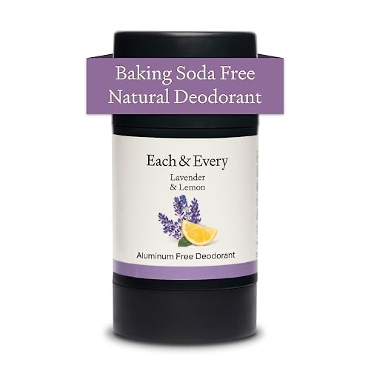 Each & Every All Natural Deodorant for Women & Men - Sensitive Skin, Plant-Based, Baking Soda & Aluminum-Free Deodorant - Clean Long Lasting 24 Hr Odor Control - Lavender & Lemon Travel Size, 2.5oz