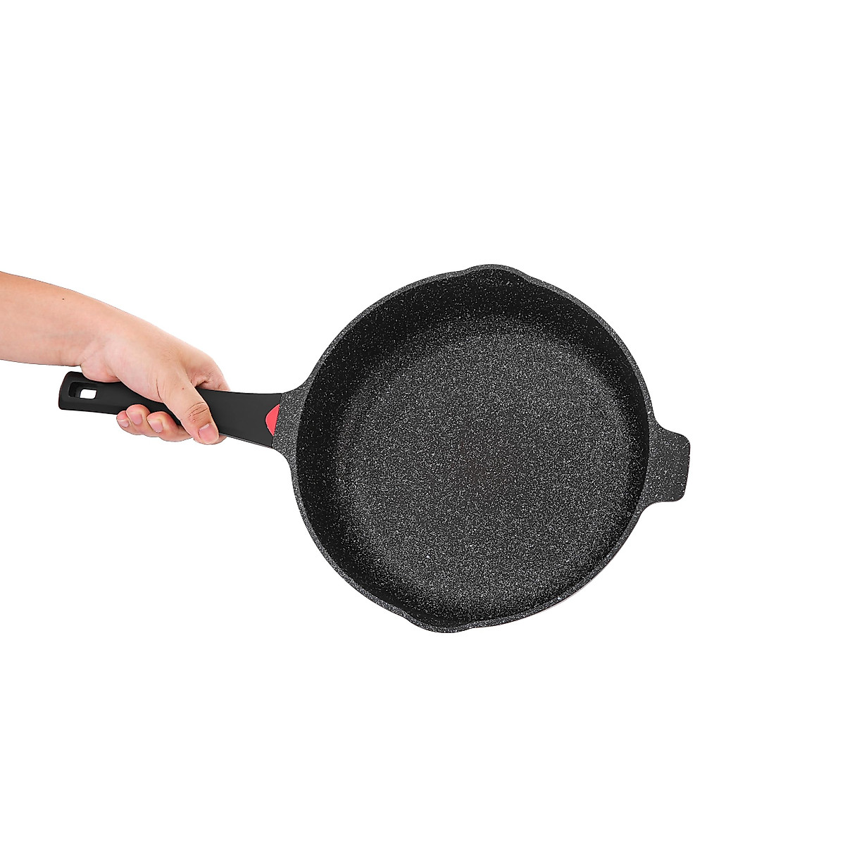 11 Inch Non Stick Deep Frying Pan Granite Coated with Pour Spout - Lightweight 4.27 Quart Skillets and Frying Pans with Comfort Stay Cool Grip Handle - Induction Compatible PFOA Free Frying Pan