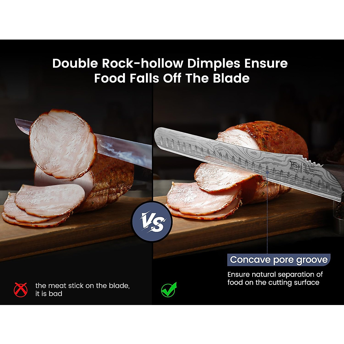 SYOKAMI Multifunction Carving Knife, 12 Inch High-Carbon Japanese Style Brisket Knife with Wood Handle, Damascus Pattern Full Tang Design, Razor Sharp Slicing Knife for Meat Cutting with Gift Box